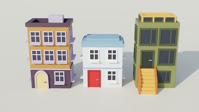 3D model Set of 12 low poly modern house in cartoon style low poly pack ...