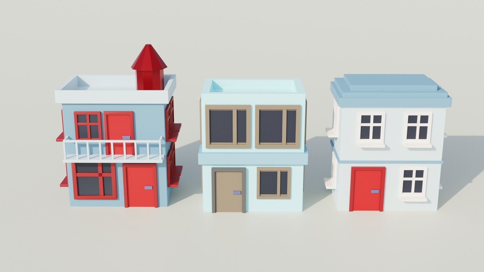 3D model Set of 12 low poly modern house in cartoon style low poly pack ...