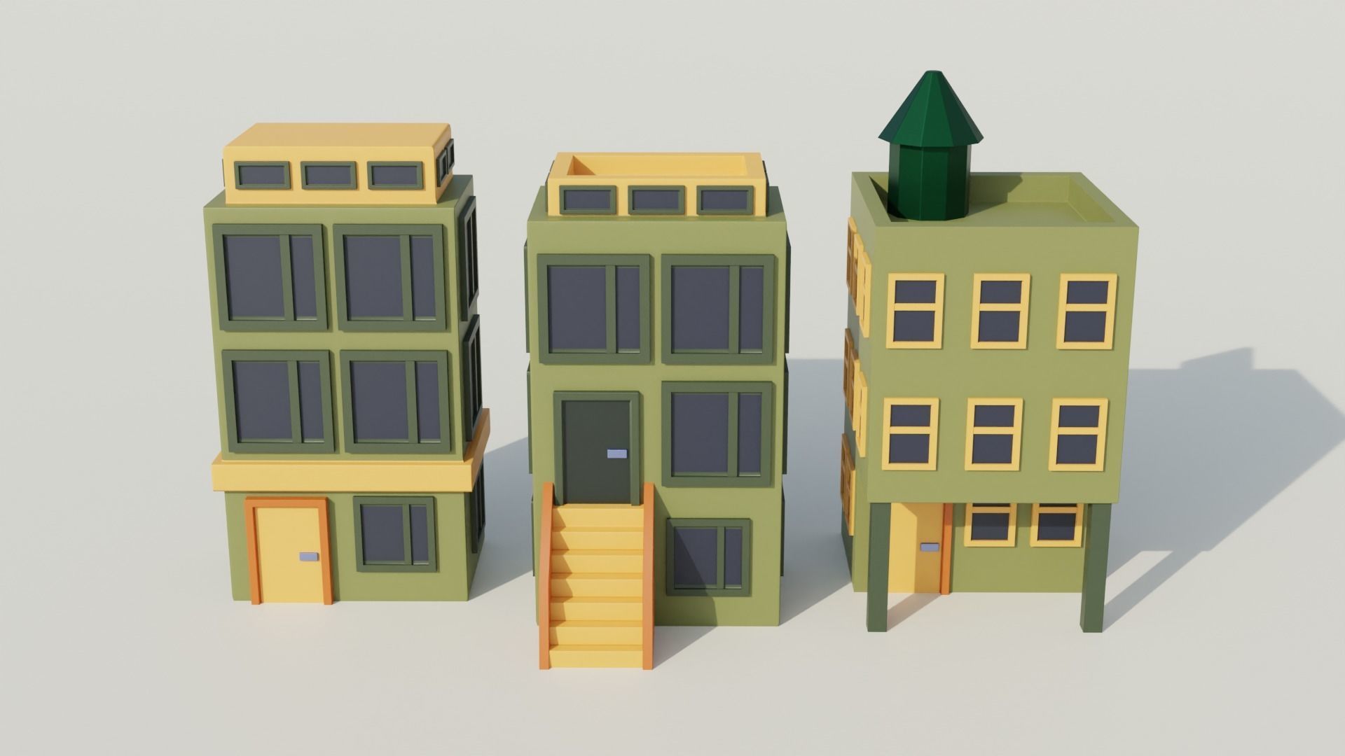 3D model Set of 12 low poly modern house in cartoon style low poly pack ...