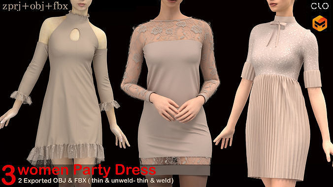 3 Women Party Dress 3D model | CGTrader