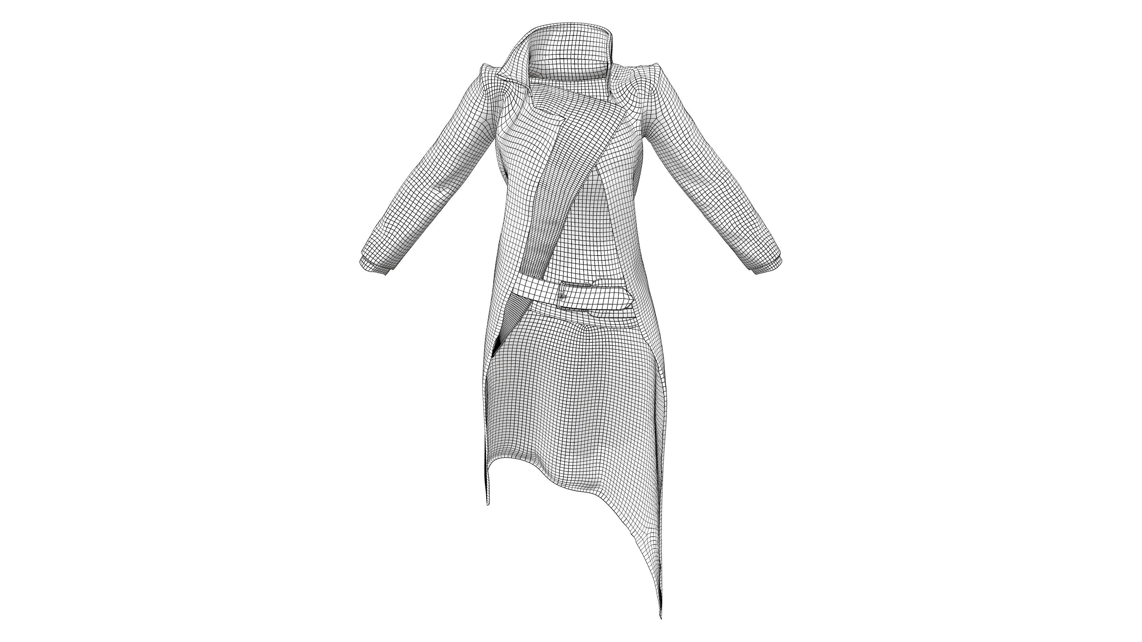 3D model Black Standing Collar Fantasy Long Coat With Top Under VR / AR ...
