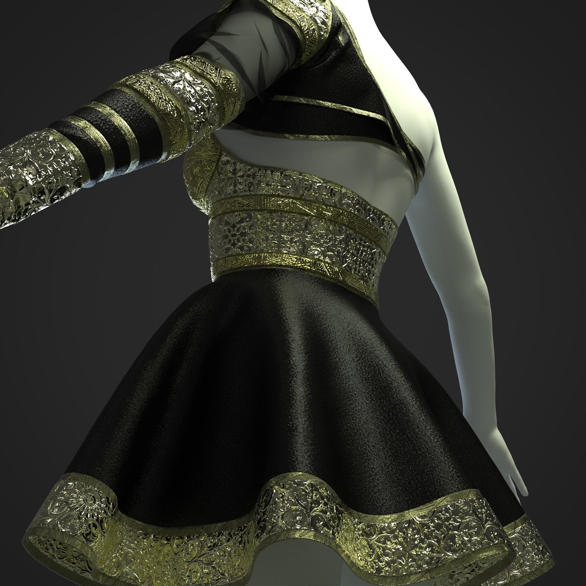 3D Dress - Metal Ornamented Dress Fitted to Gen8 3D model | CGTrader