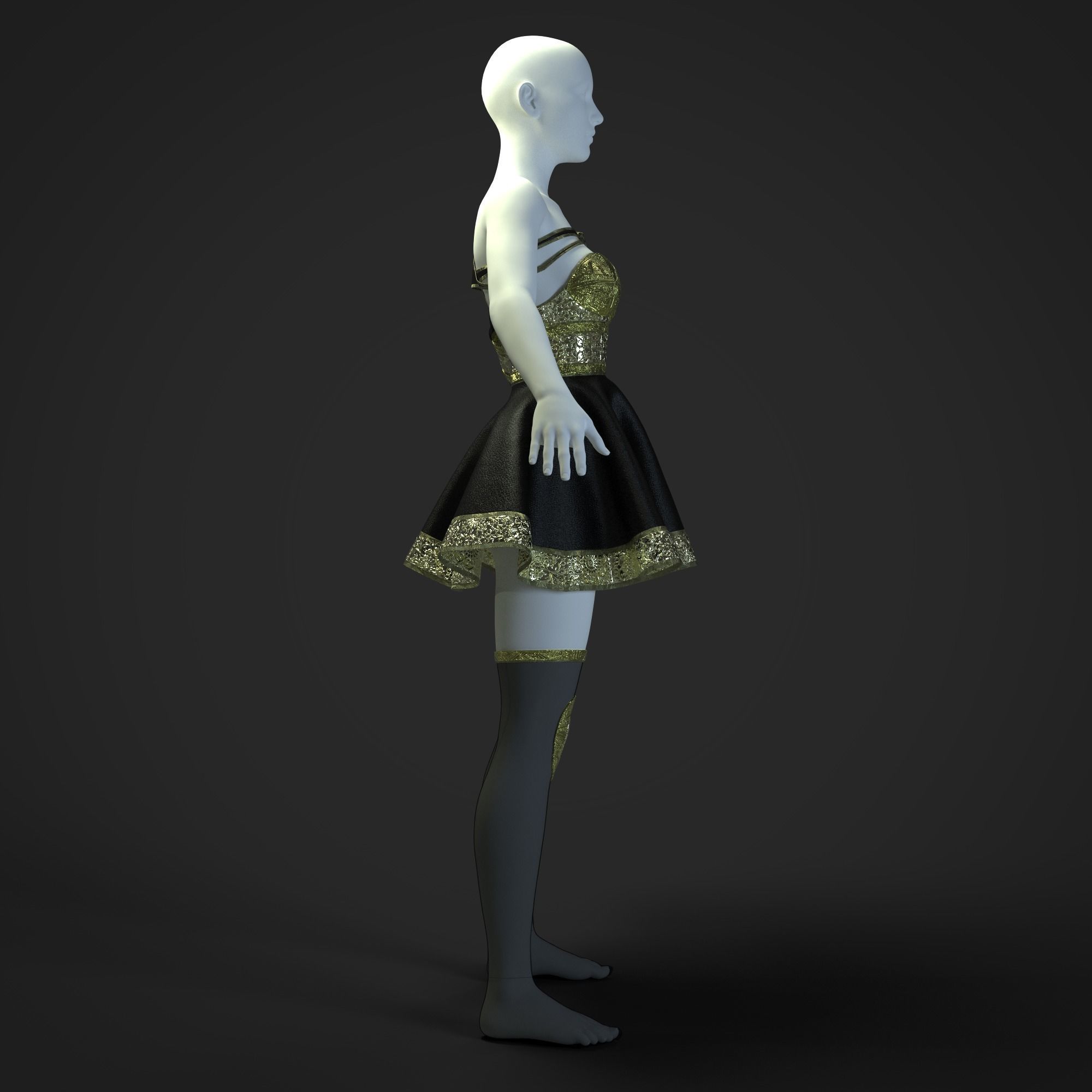 3D Dress - Metal Ornamented Dress Fitted to Gen8 3D model | CGTrader