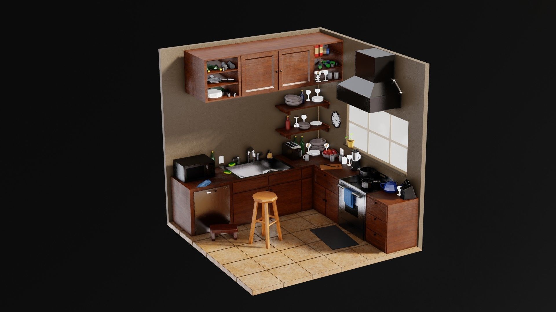 Low Poly Isometric Kitchen - Blender 3D model | CGTrader