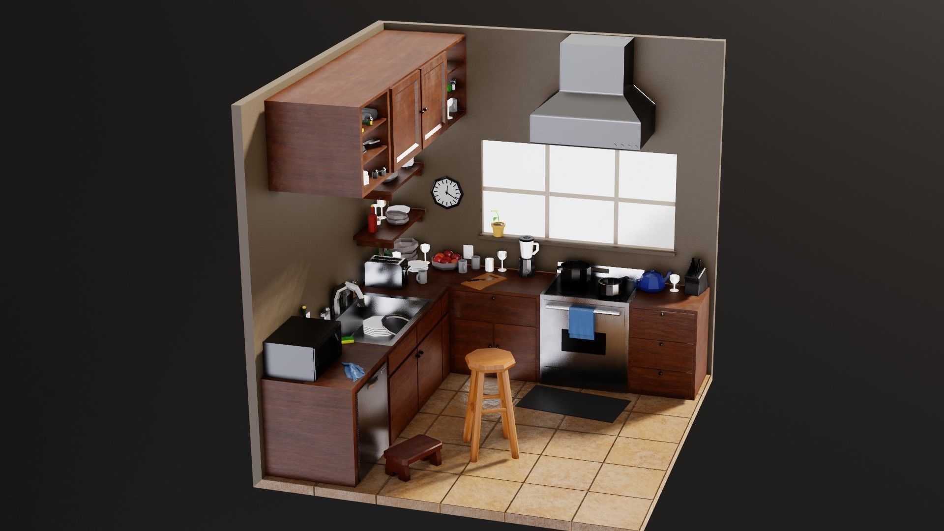 Low Poly Isometric Kitchen - Blender 3D model | CGTrader
