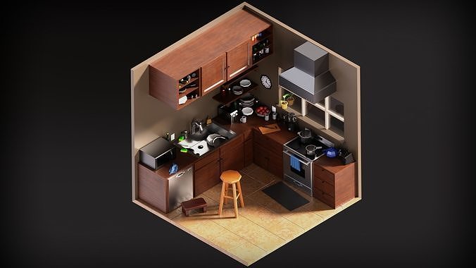 Low Poly Isometric Kitchen - Blender 3D model | CGTrader