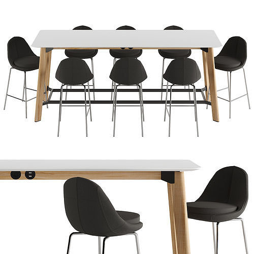 Keilhauer Awla Height Table and Juxta Leg Counter Stool 3D model | CGTrader