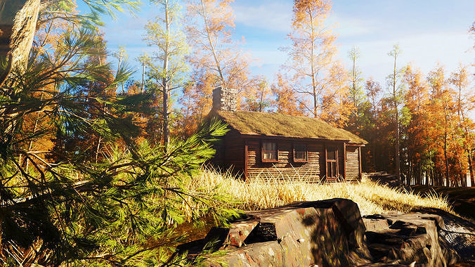 3D model cabin a the woods blender scene VR / AR / low-poly | CGTrader
