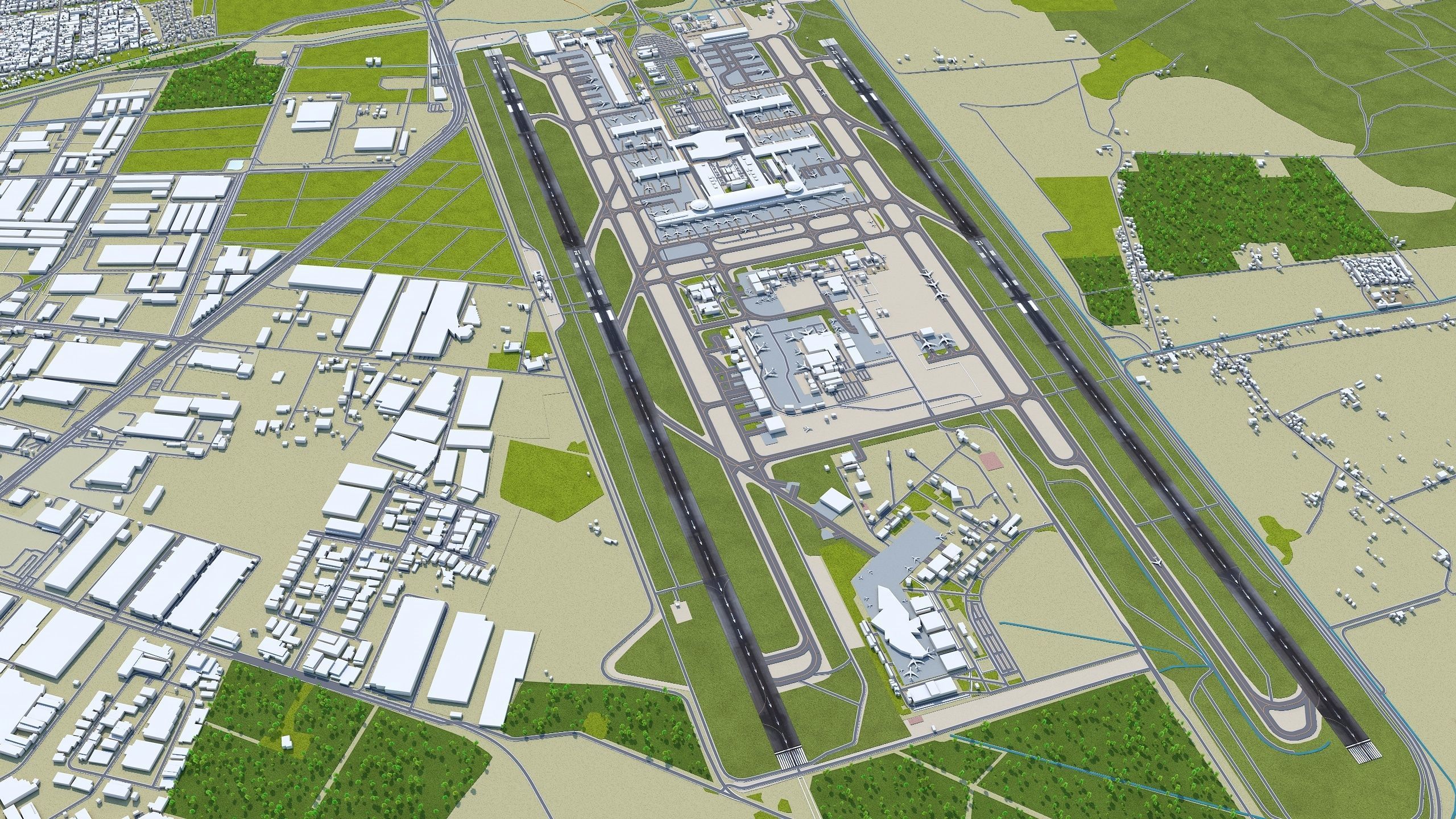3D model Santiago Airport 10km VR / AR / low-poly | CGTrader