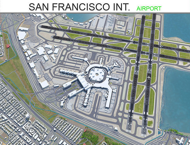 3D model San Francisco International Airport 10km VR / AR / low-poly | CGTrader