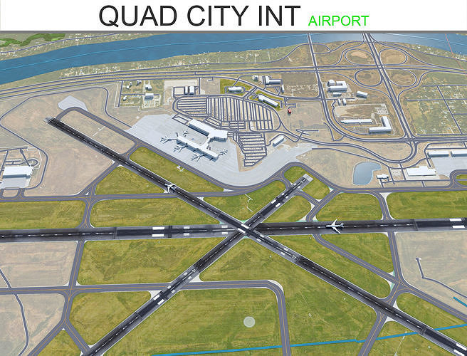 3D model Quad City International Airport 12km VR / AR / low-poly | CGTrader