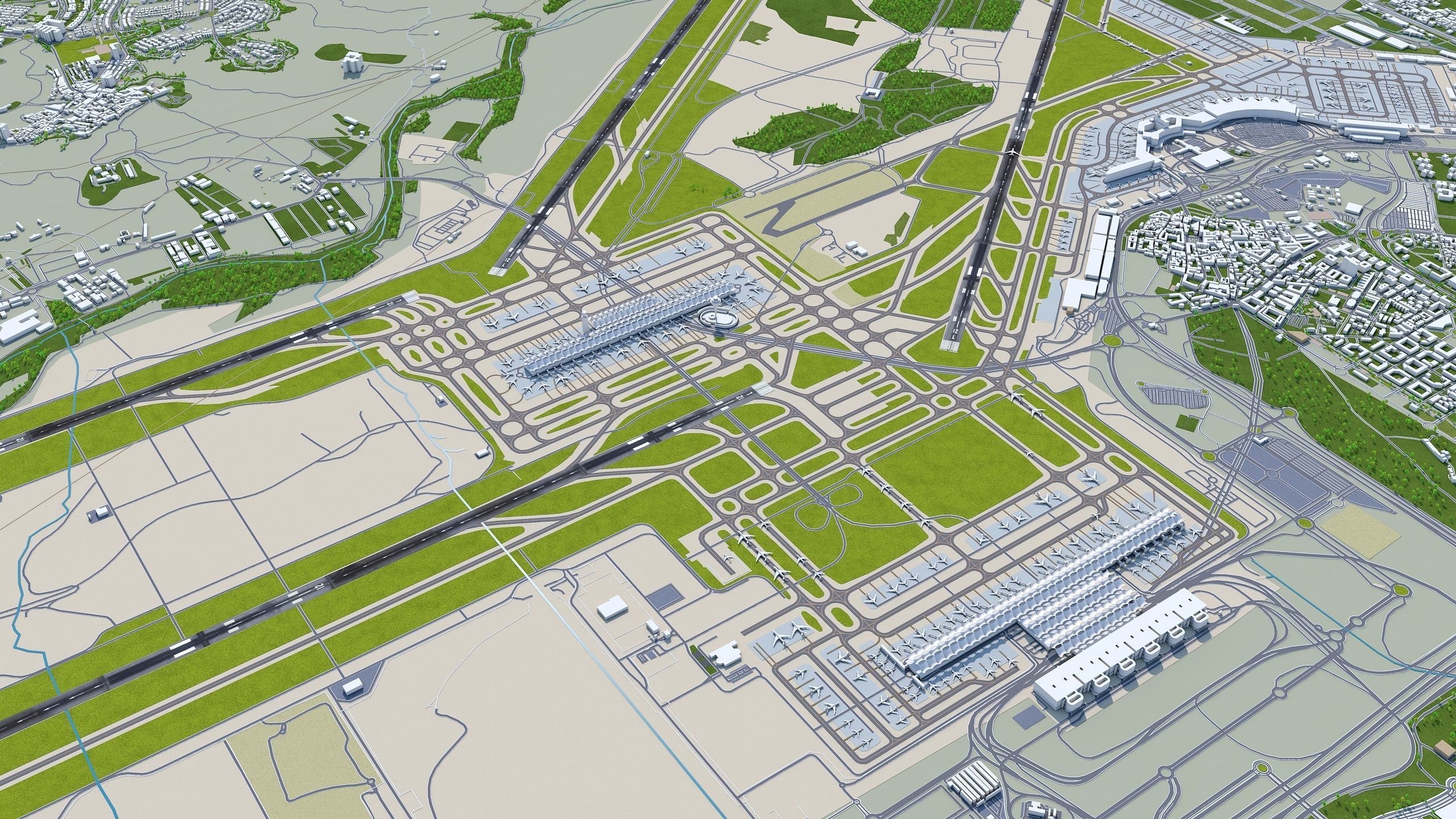 3D model Madrid Airport 10km VR / AR / low-poly | CGTrader