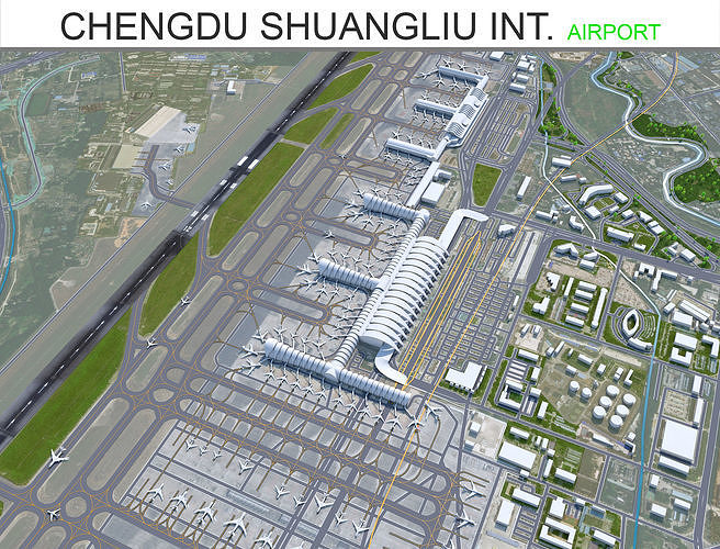 3D model Chengdu Shuangliu International Airport 15km VR / AR / low ...