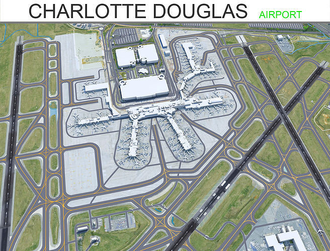 3D model Charlotte Douglas Airport 10km VR / AR / low-poly | CGTrader