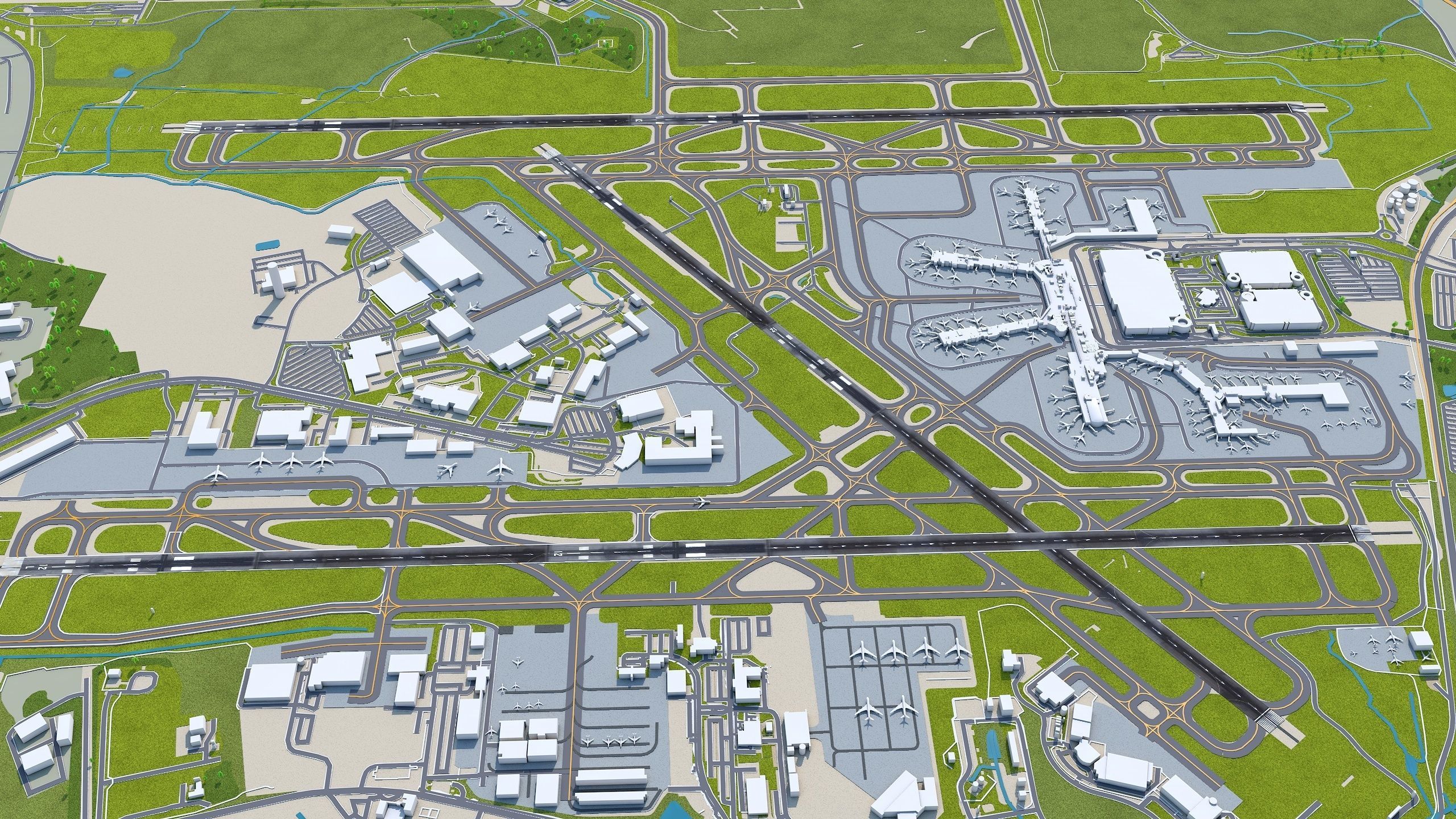 3D model Charlotte Douglas Airport 10km VR / AR / low-poly | CGTrader