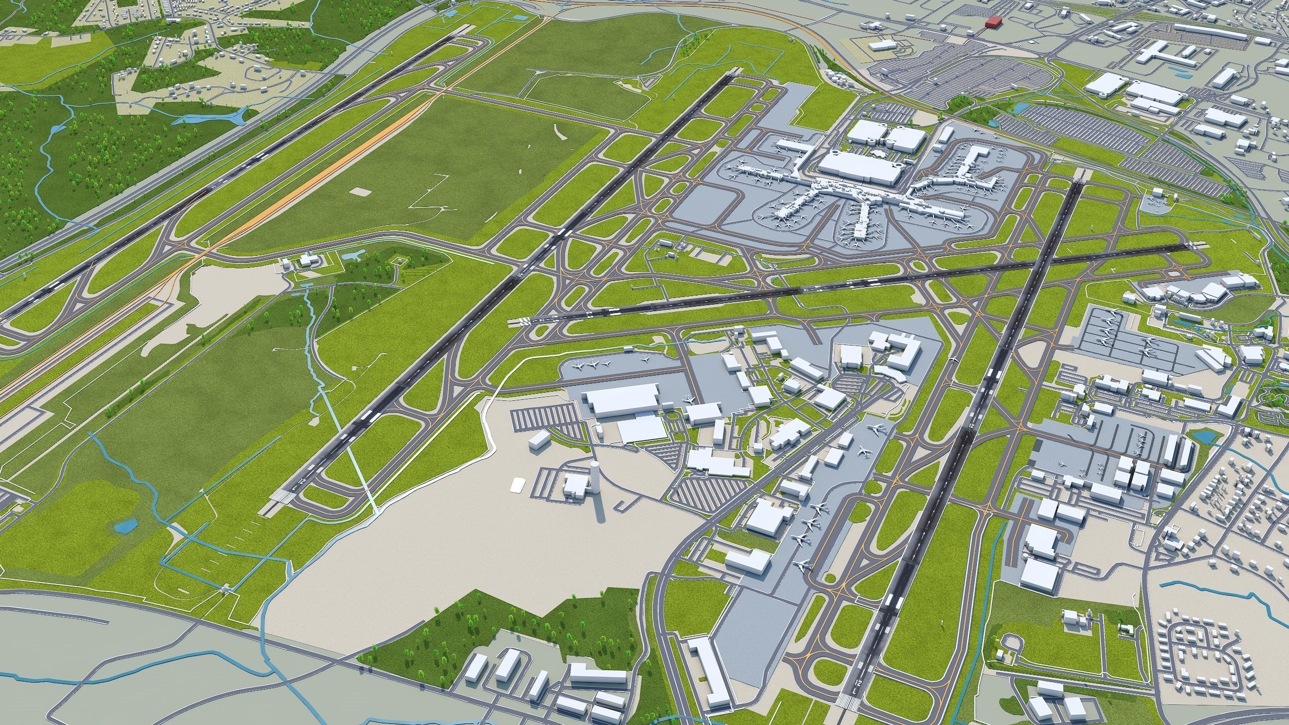 3D model Charlotte Douglas Airport 10km VR / AR / low-poly | CGTrader