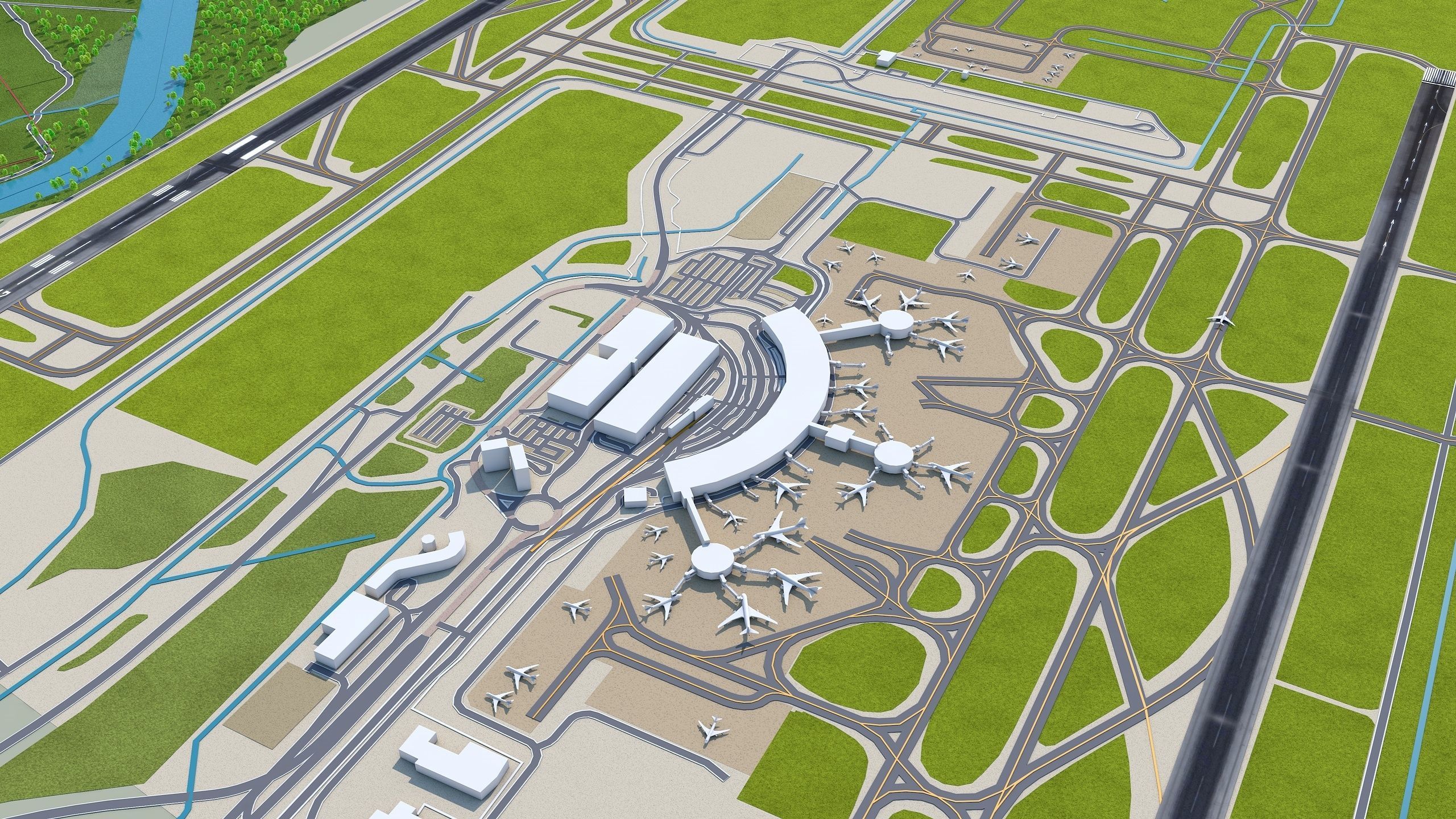 3D model Brisbane Airport 10km VR / AR / low-poly | CGTrader