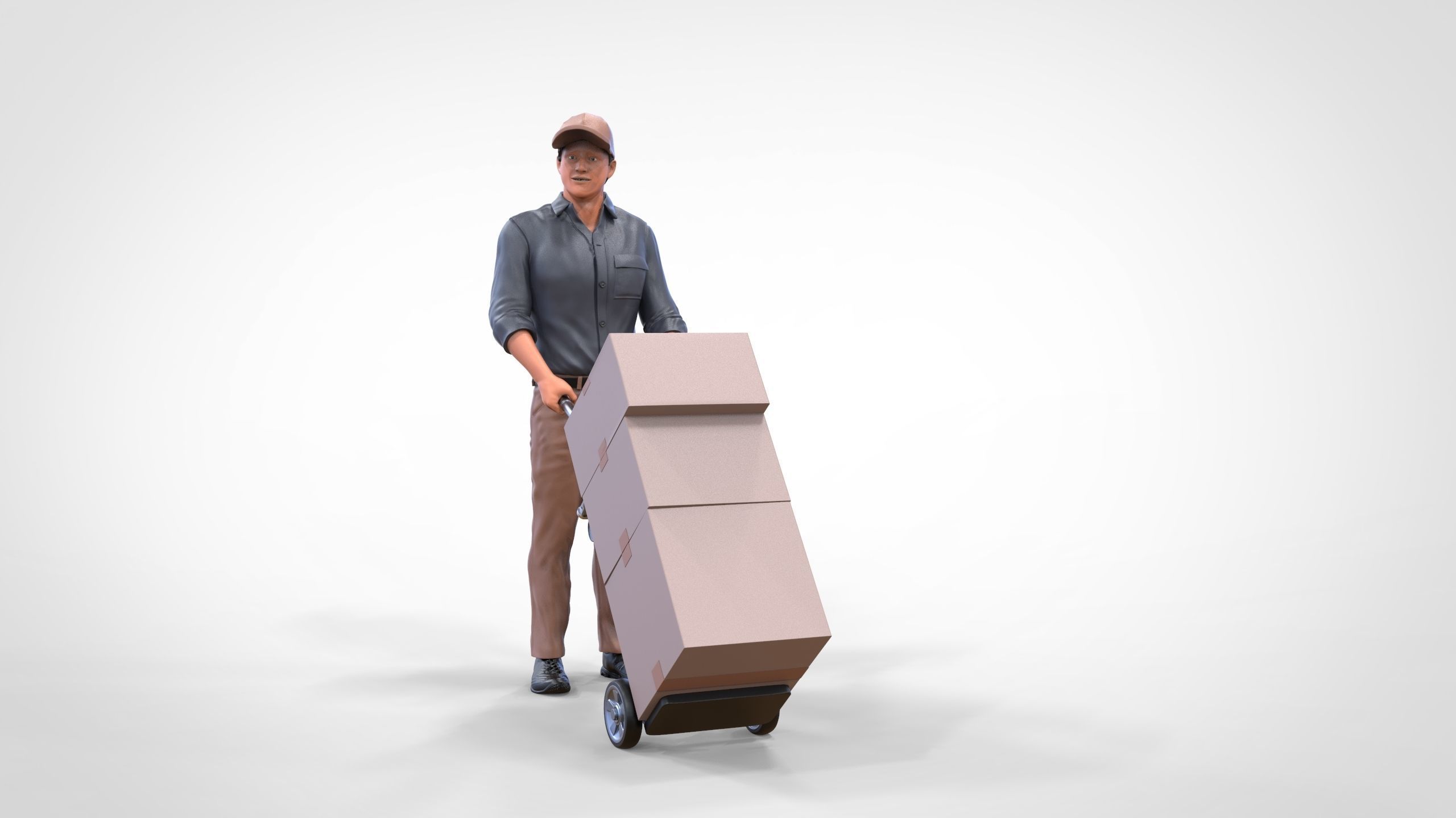 Package delivery guy with hand cart or construction worker 3D model 3D ...