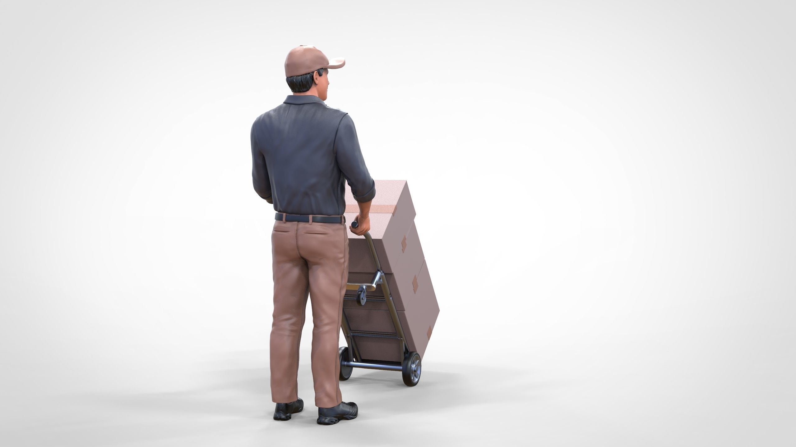 Package delivery guy with hand cart or construction worker 3D model 3D ...