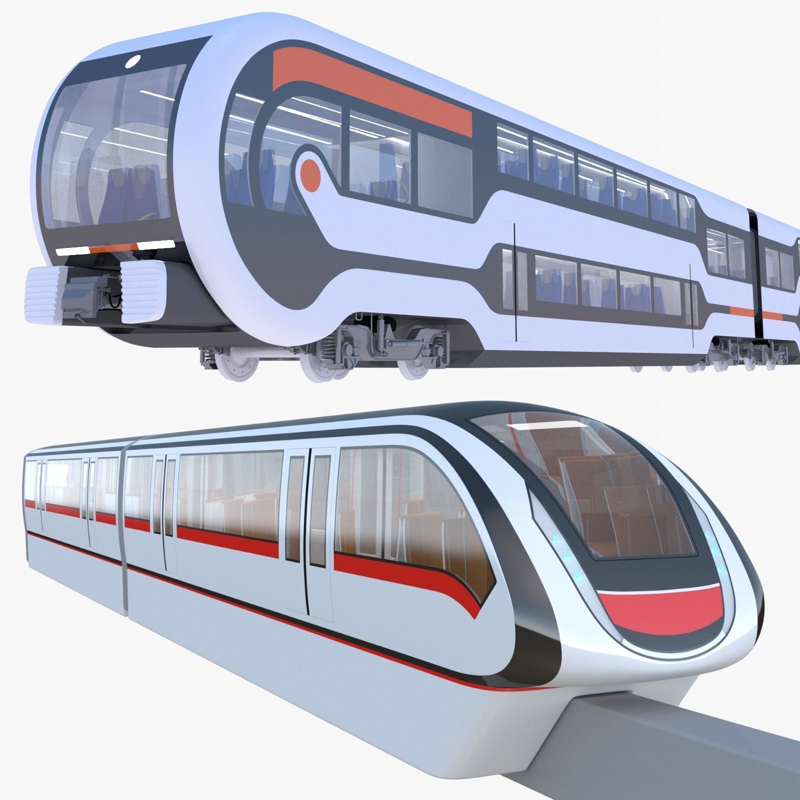 Monorail and doubledeck trains 3D Model Collection | CGTrader