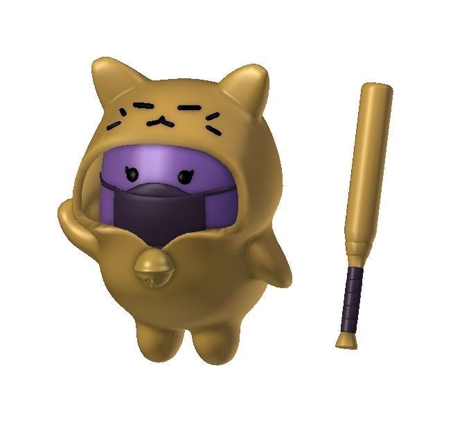 Cute Cat with Baseball Bat 3D model 3D printable | CGTrader