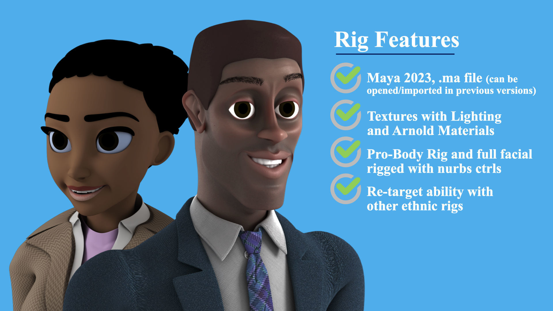 Stylized Ethnic Rigs - African American 3D model rigged | CGTrader