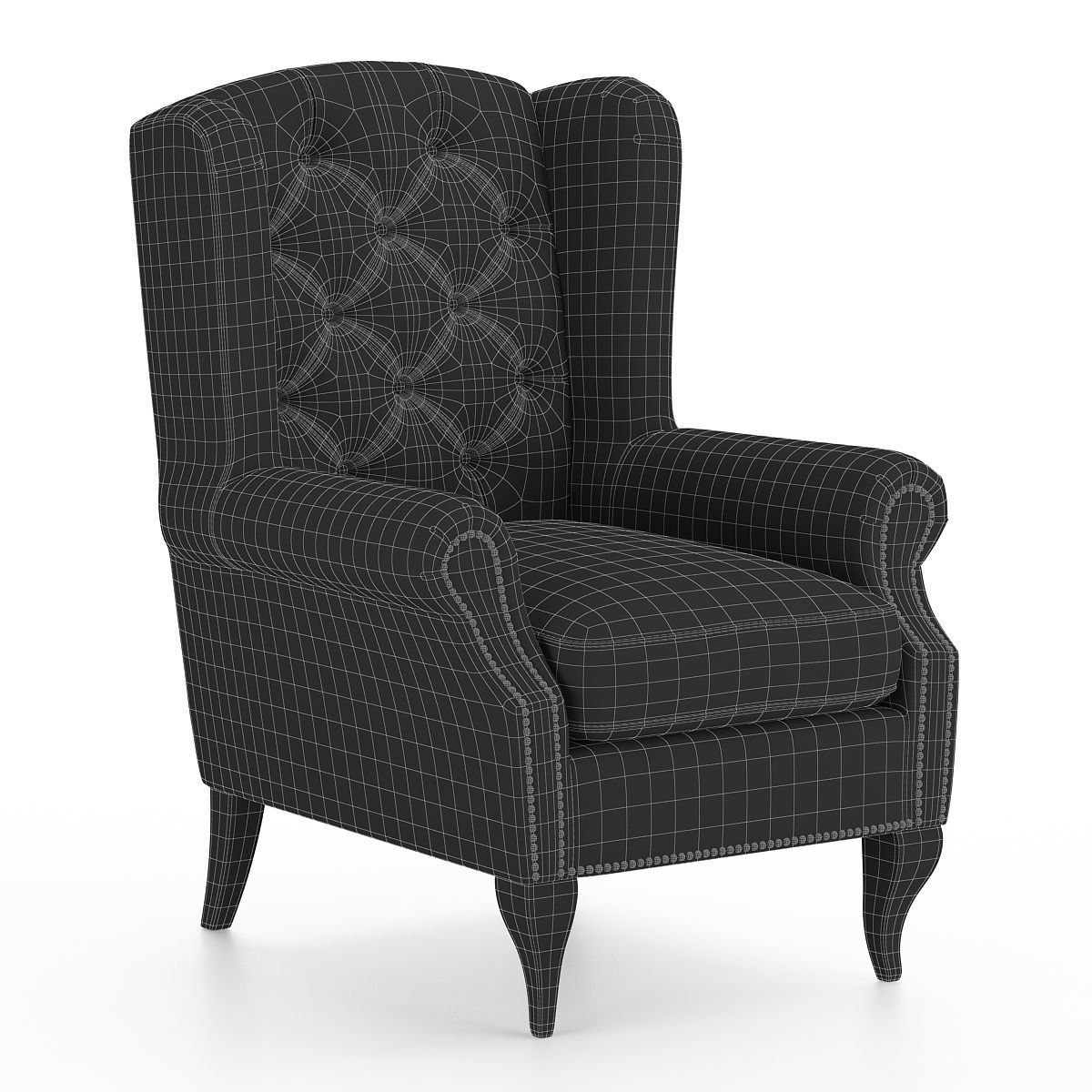 3D model Emerald Green Button Pressed Wing Chair VR / AR / low-poly ...