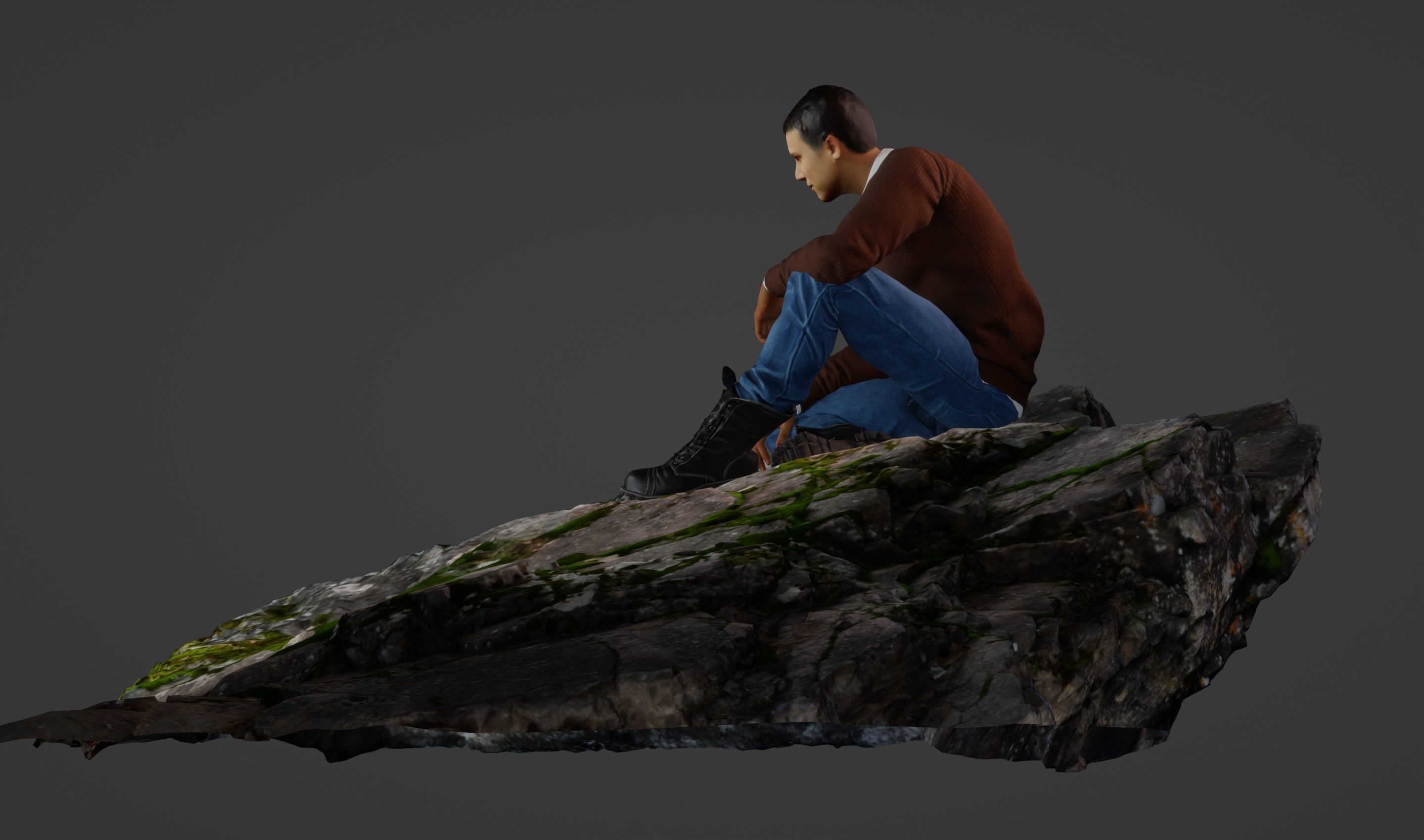 Sad man sitting on a stone 3D model | CGTrader