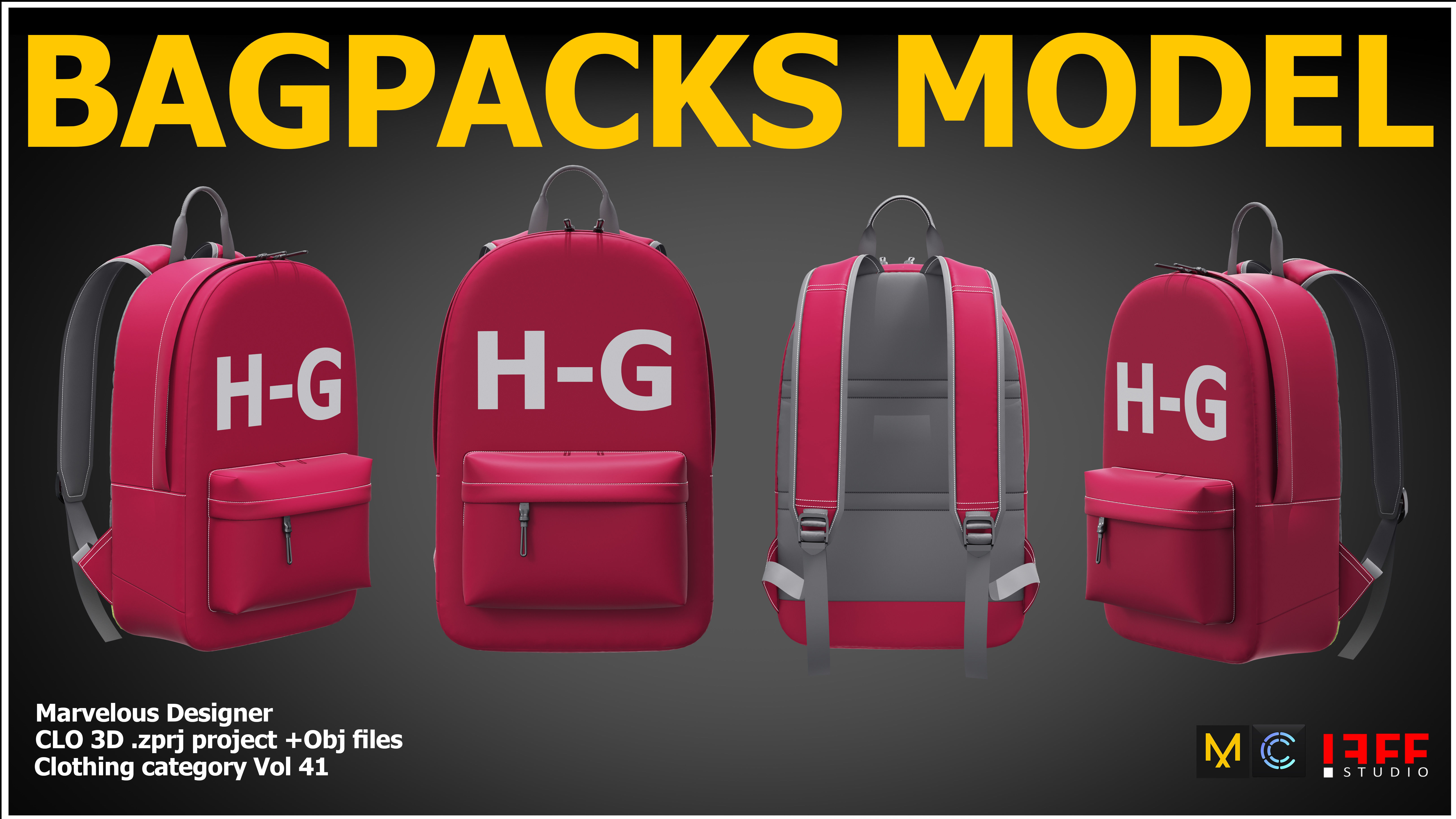 3D model 5 Backpack models Marvelous designer VR / AR / low-poly | CGTrader