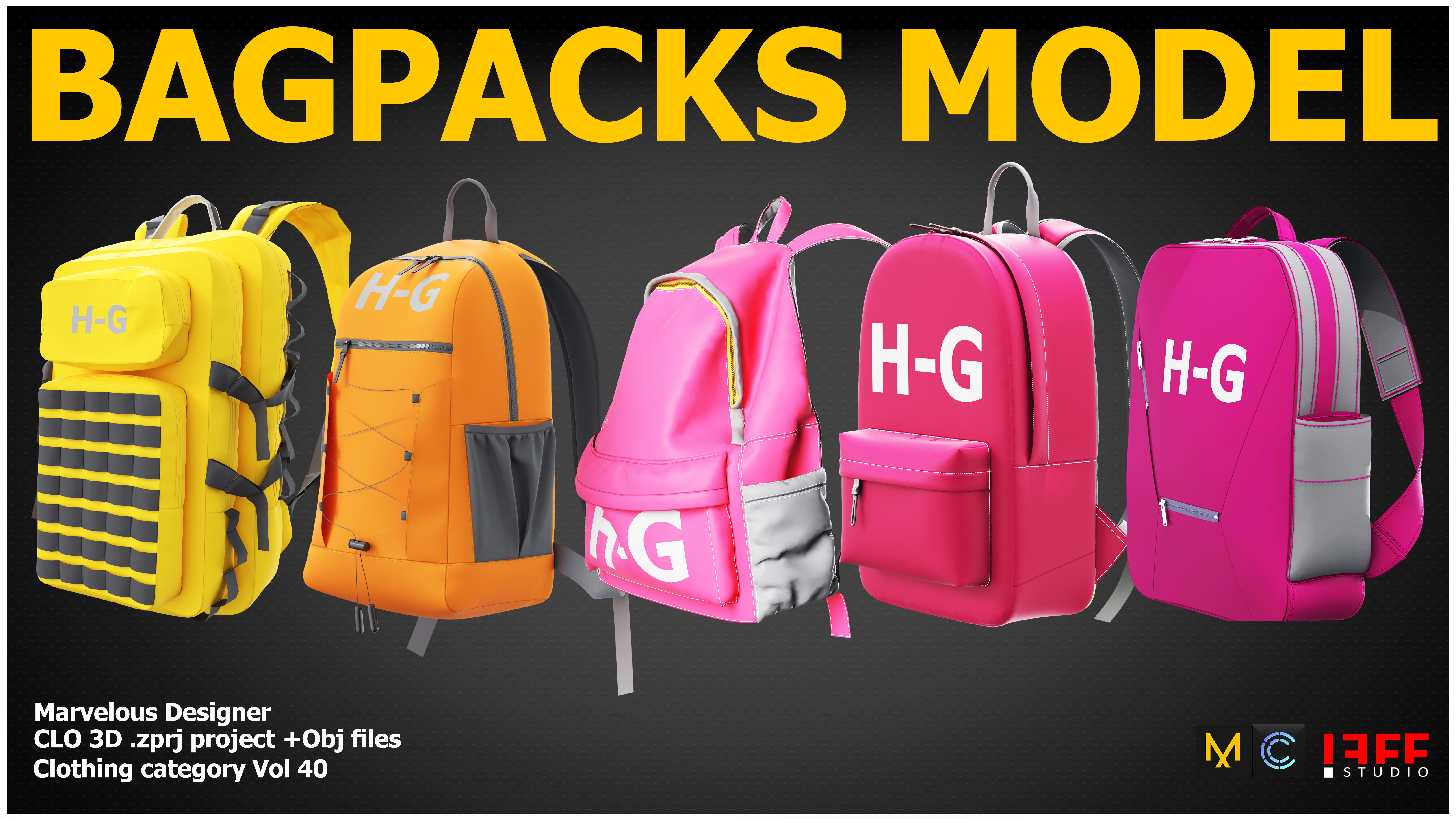 3D model 5 Backpack models Marvelous designer VR / AR / low-poly | CGTrader