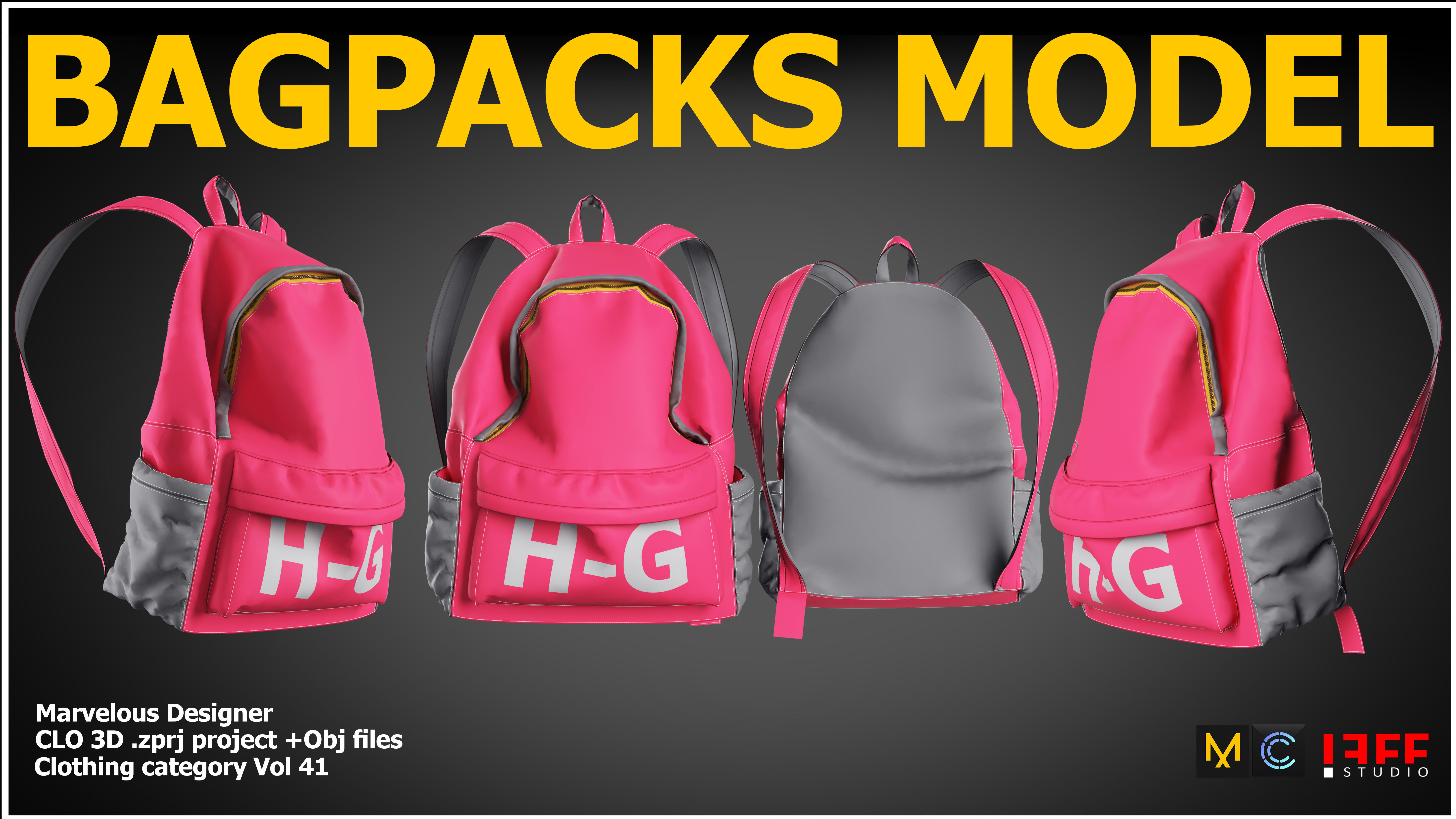 3D model 5 Backpack models Marvelous designer VR / AR / low-poly | CGTrader