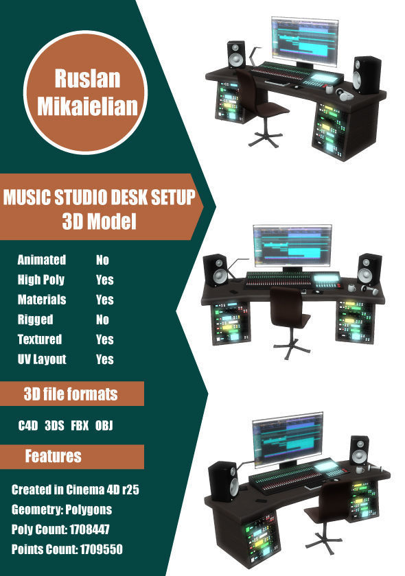 Music Studio Desk Setup 3D model | CGTrader