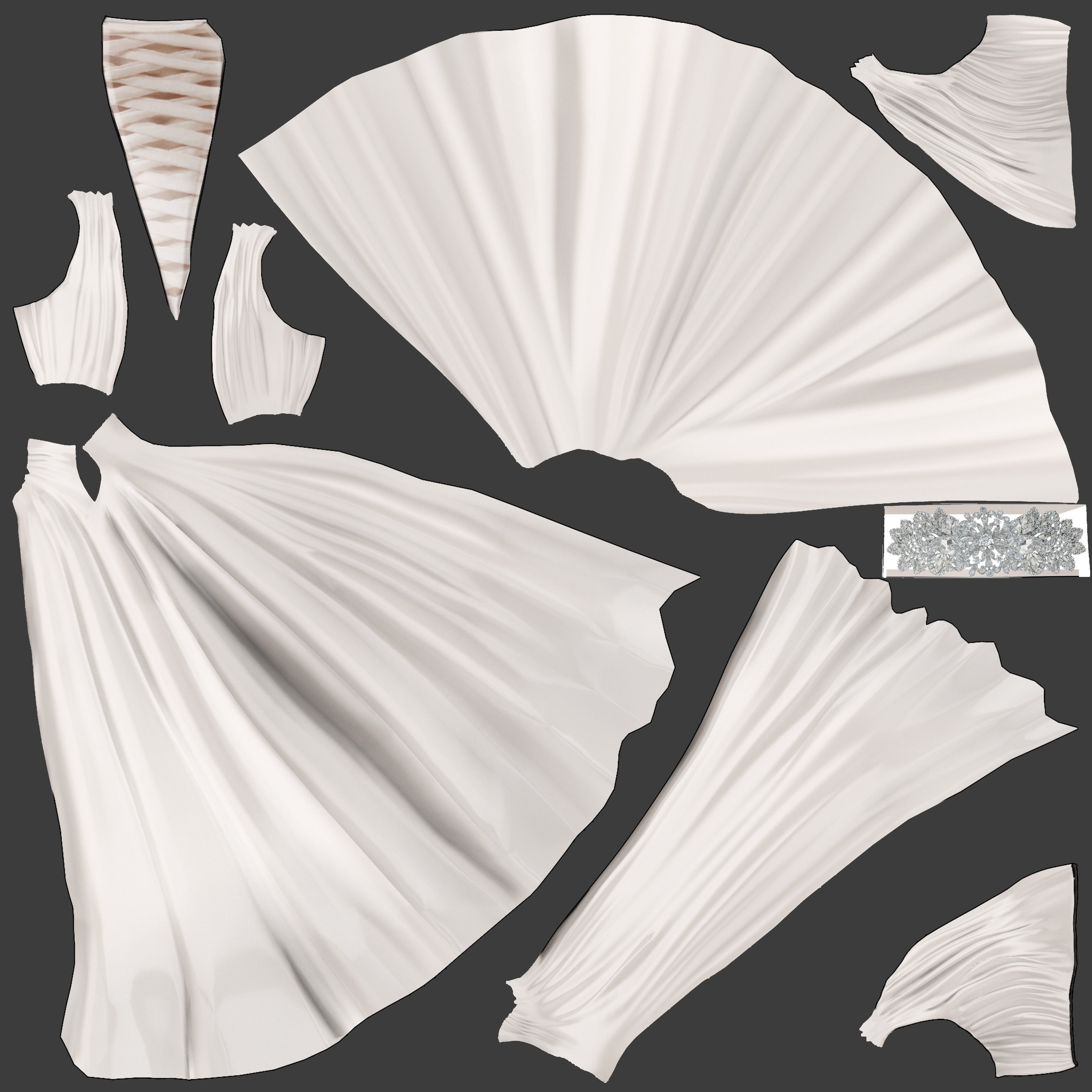 3D model A Line Deep V Neck Corset Back Satin Ruched Wedding Dress VR / AR / low-poly | CGTrader