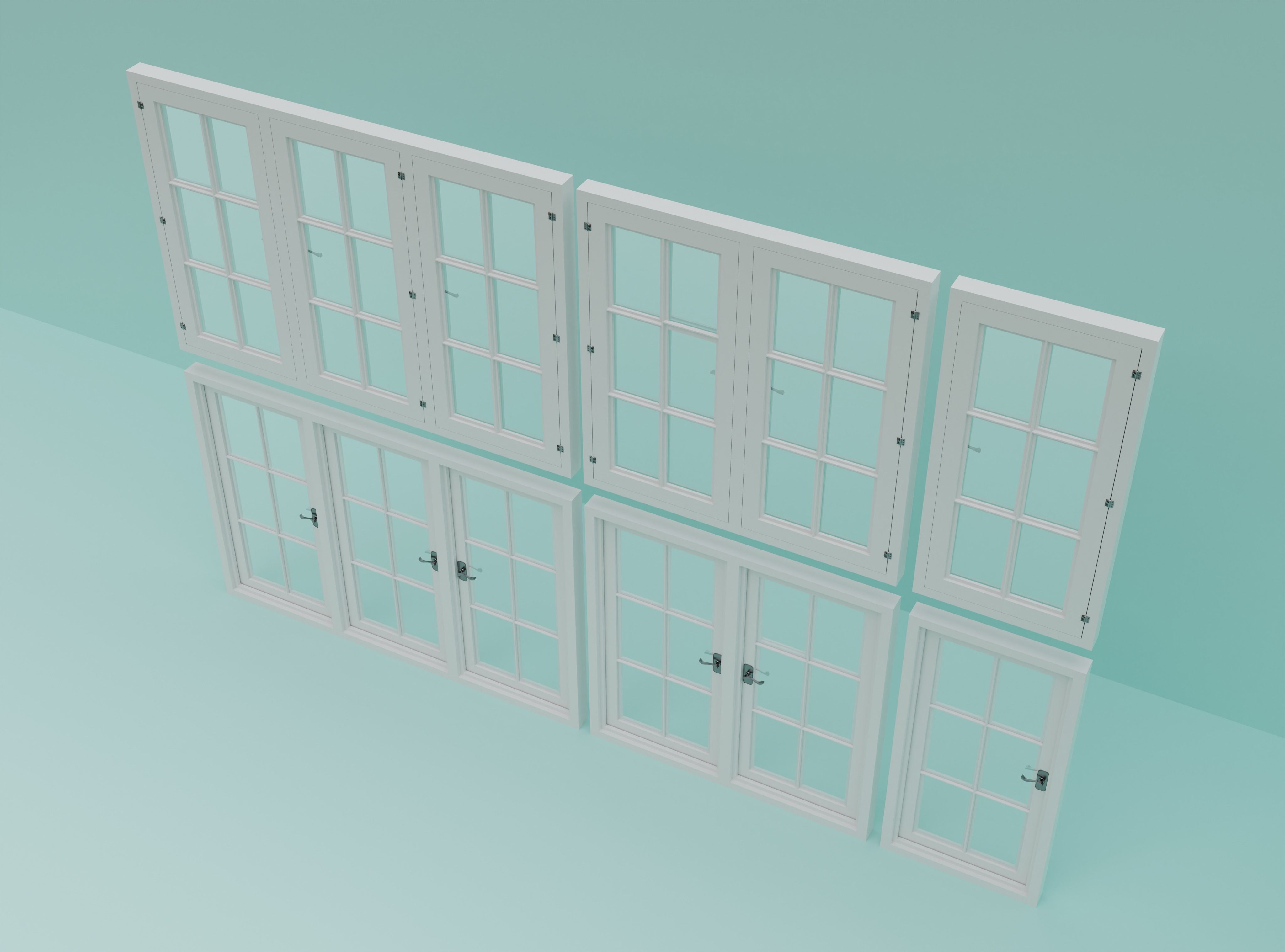Window Set - 01 - Single Leaf - Double Leaf - Triple Leaf 3D model ...