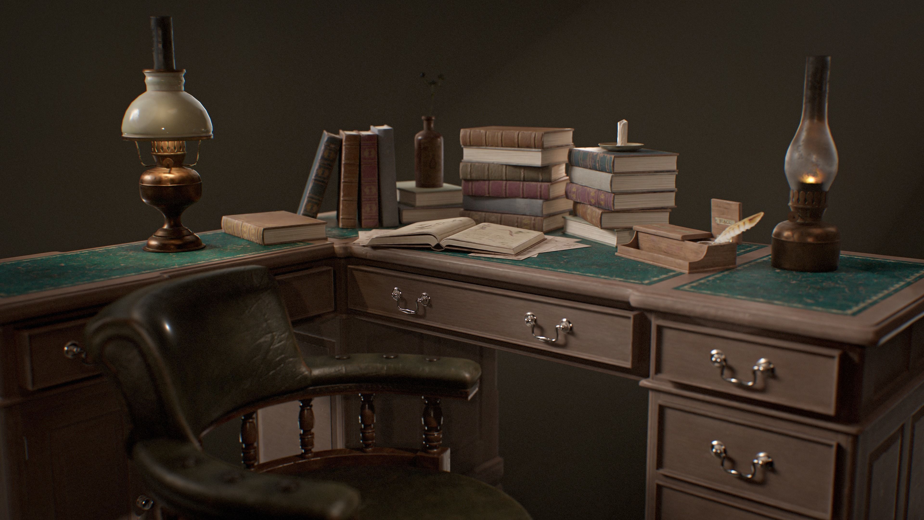 3D model Victorian Desk with Props - PBR Game Ready VR / AR / low-poly ...