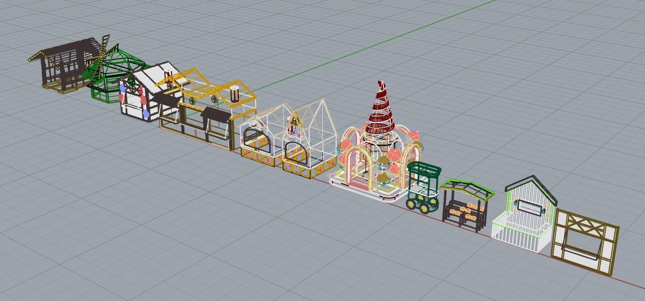 3D model 11 Piece Christmas buildings markets and stands VR / AR / low ...
