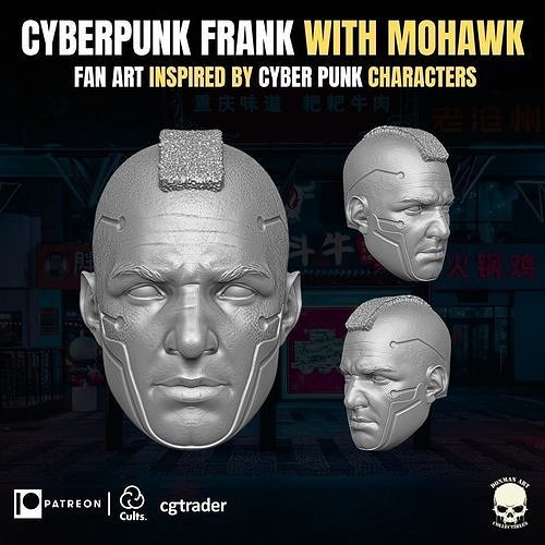 Cyber Punk Mohak Frank head For Action Figures 3D model 3D printable ...