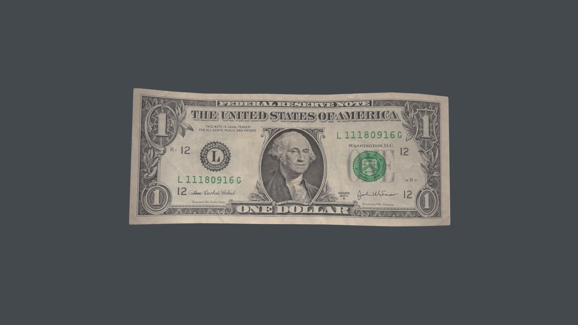 3D model 1 Dollar Bill 3D Model VR / AR / low-poly | CGTrader