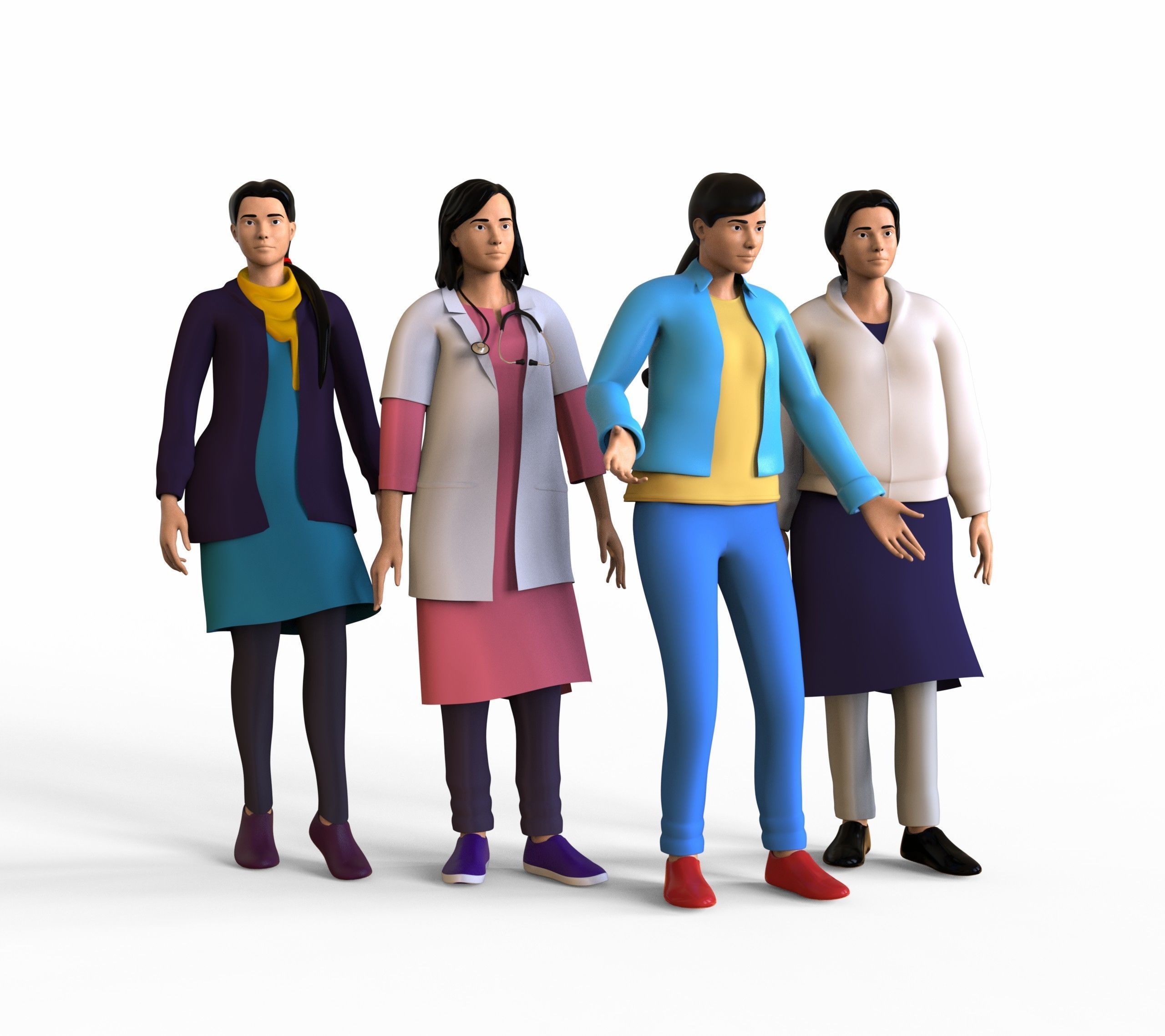 3D model cartoon character woman pack Rigged VR / AR / low-poly | CGTrader