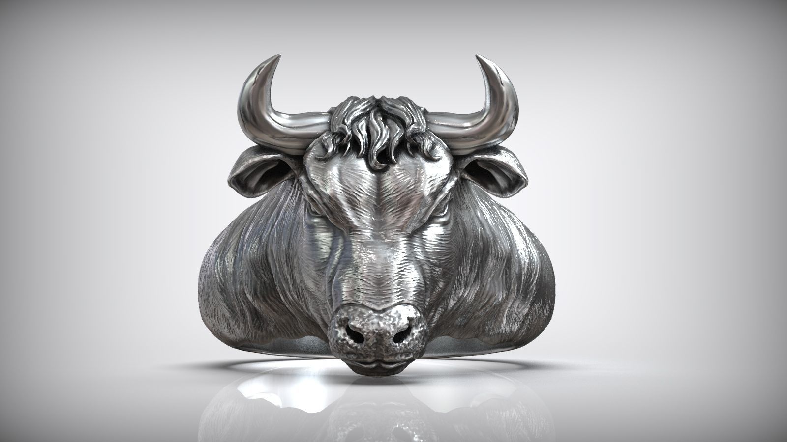 Taurus Bull Head with Horns Men Silver Ring 3D model 3D printable ...