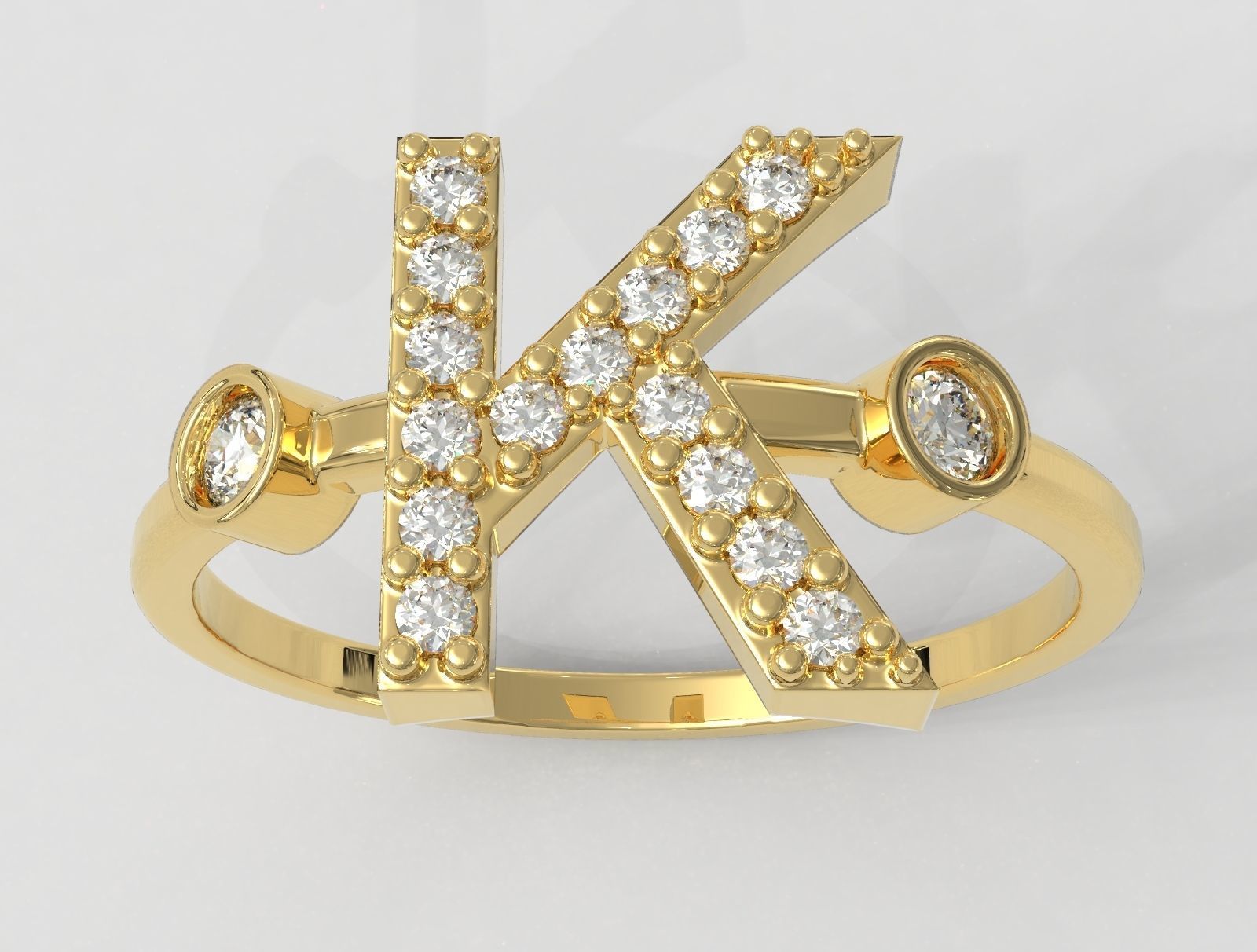 Diamond Letter Ring - K 3D model 3D printable | CGTrader