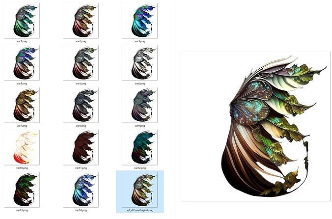 3D model Fantasy wings in 15 versions rigged and animated VR / AR / low ...