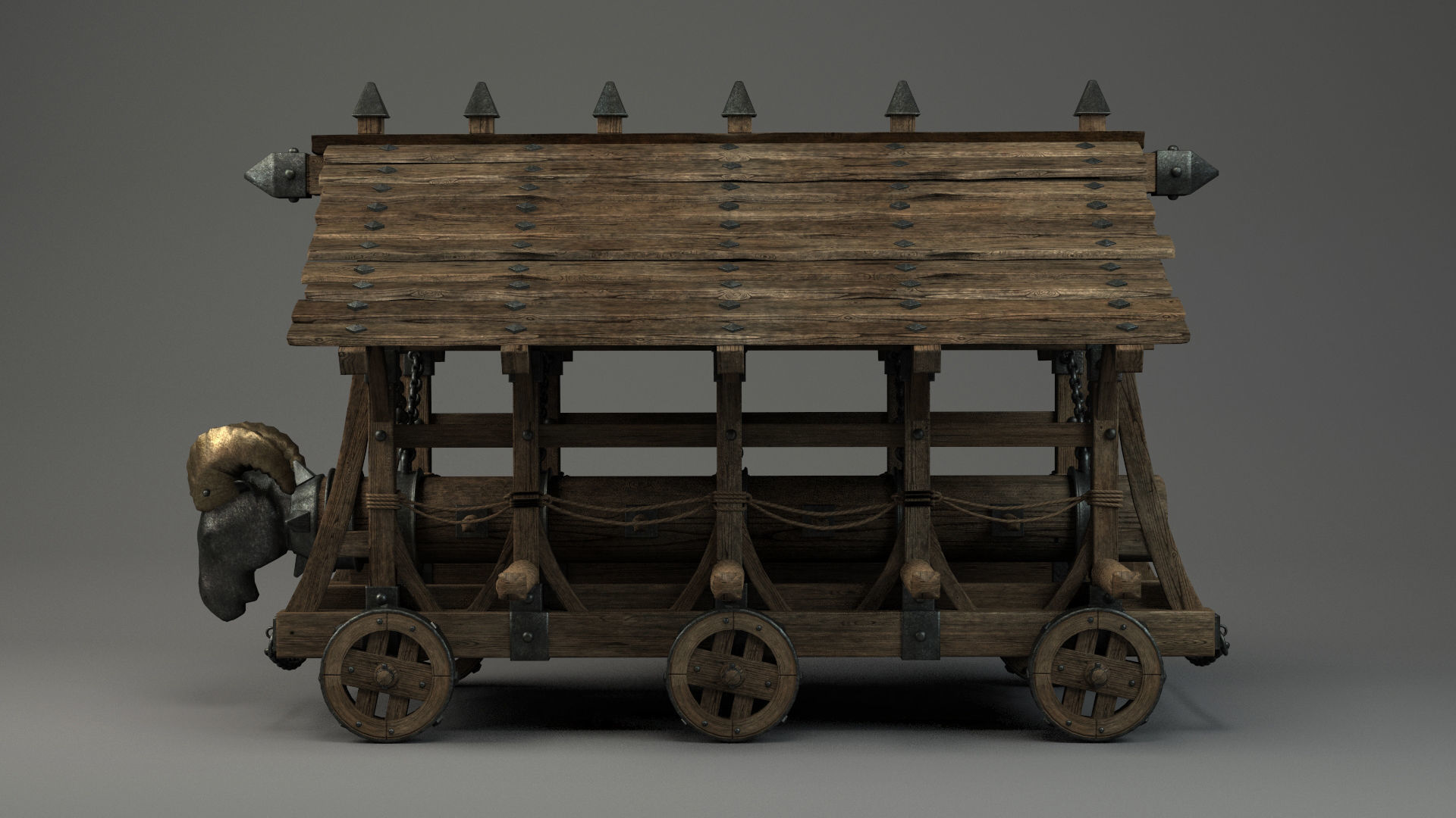 medieval-battering-ram wooden cart with wooden roof 3D model | CGTrader