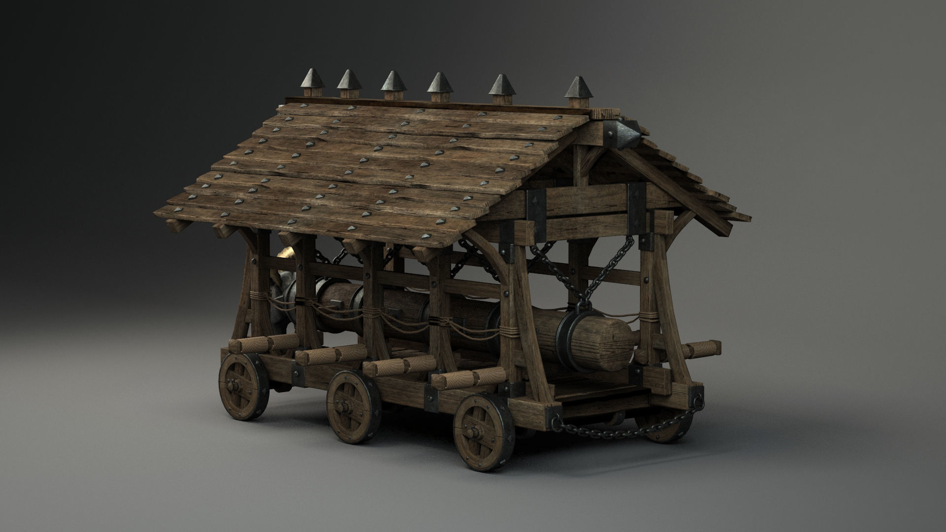medieval-battering-ram wooden cart with wooden roof 3D model | CGTrader