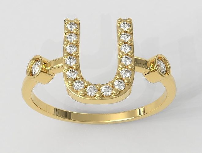 Diamond Letter Ring - U 3D model 3D printable | CGTrader