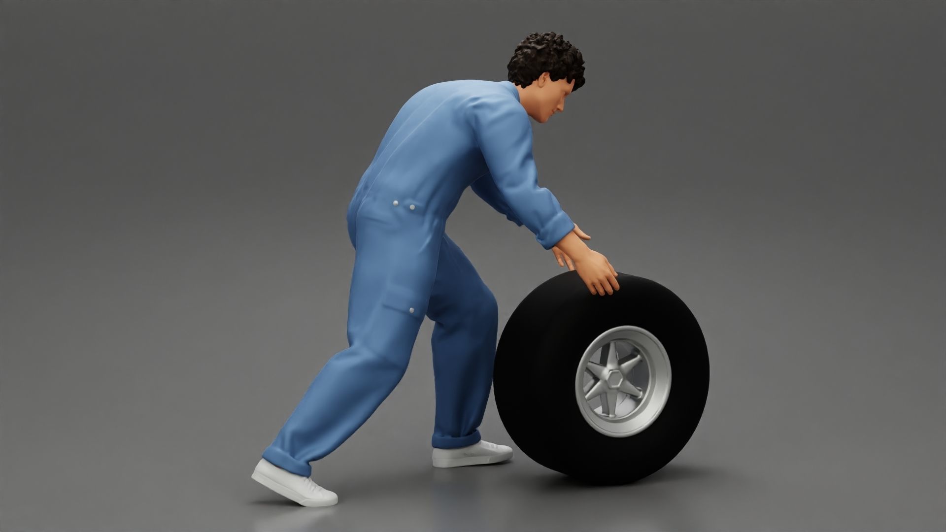 Mechanic worker walking and rolling tyre 3D model 3D printable | CGTrader