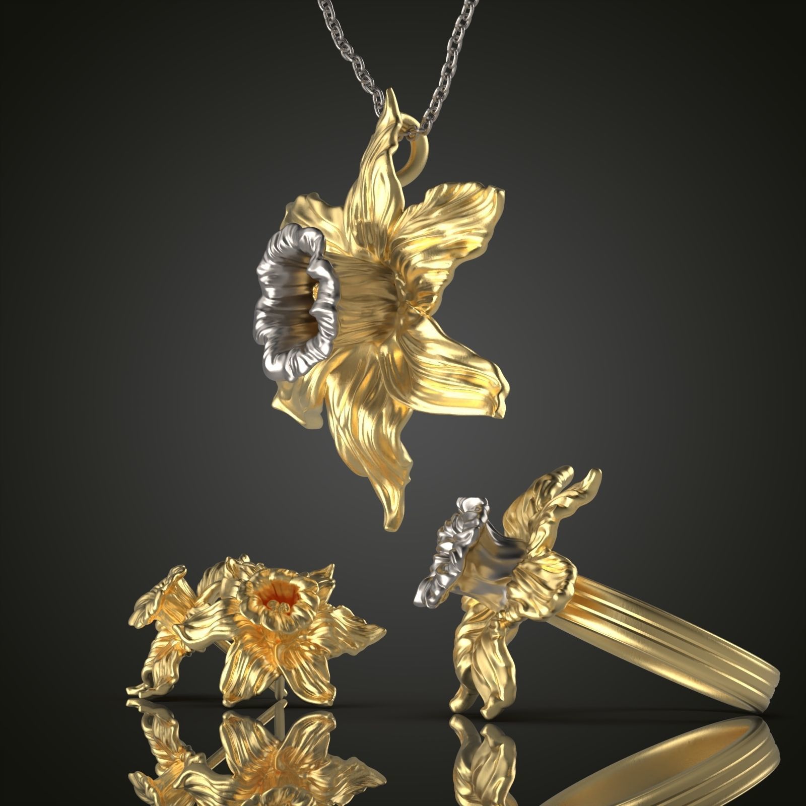 Daffodil Flower Set 3D model 3D printable | CGTrader