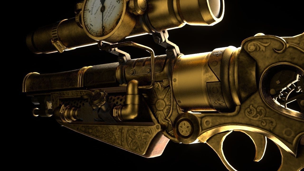 Steam Punk Gold Gun free 3D model | CGTrader