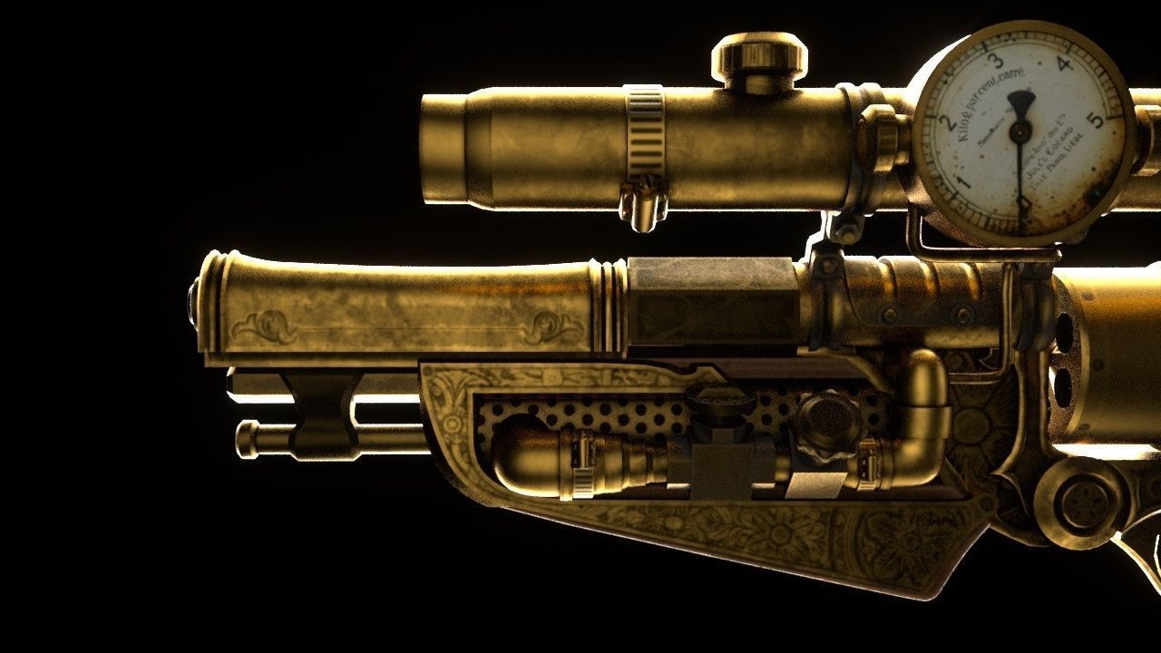 Steam Punk Gold Gun free 3D model | CGTrader