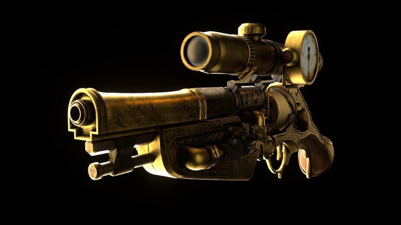 Steam Punk Gold Gun free 3D model | CGTrader